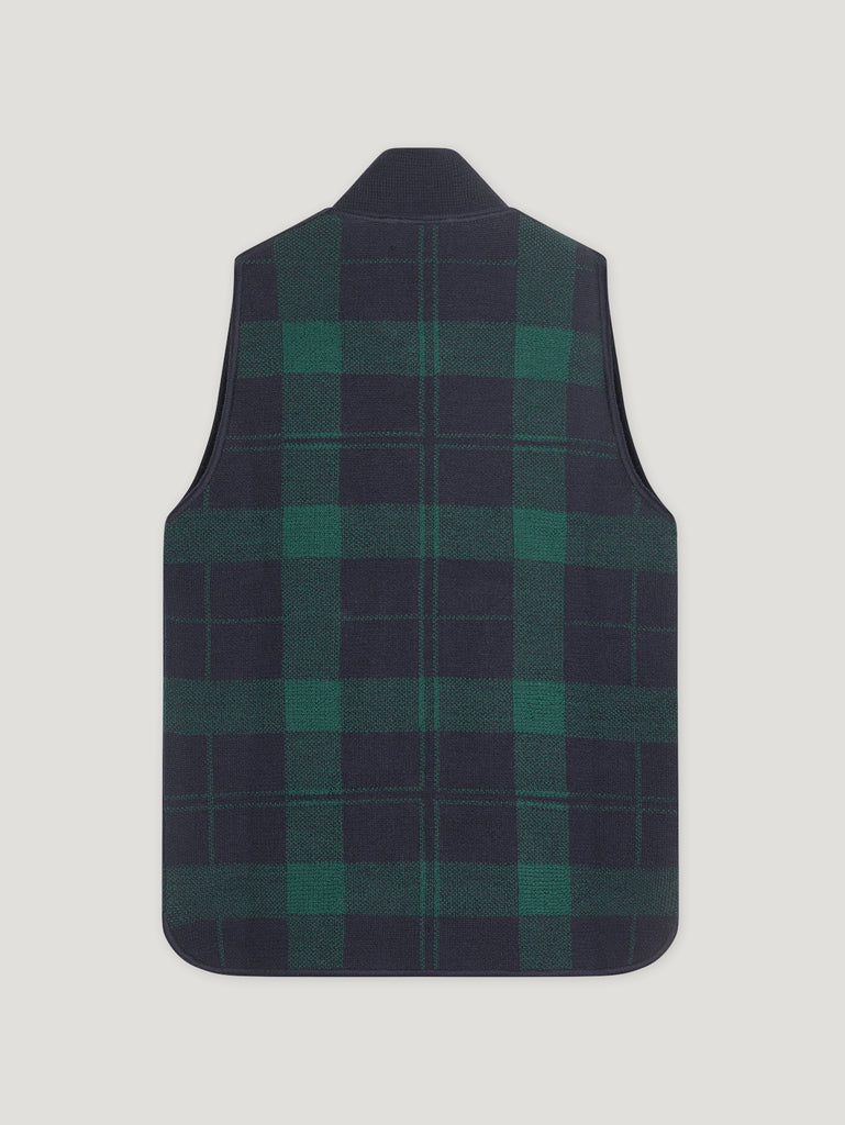 Navy/Loden Plaid Car Vest | Connolly Knitted Vest | Knitwear