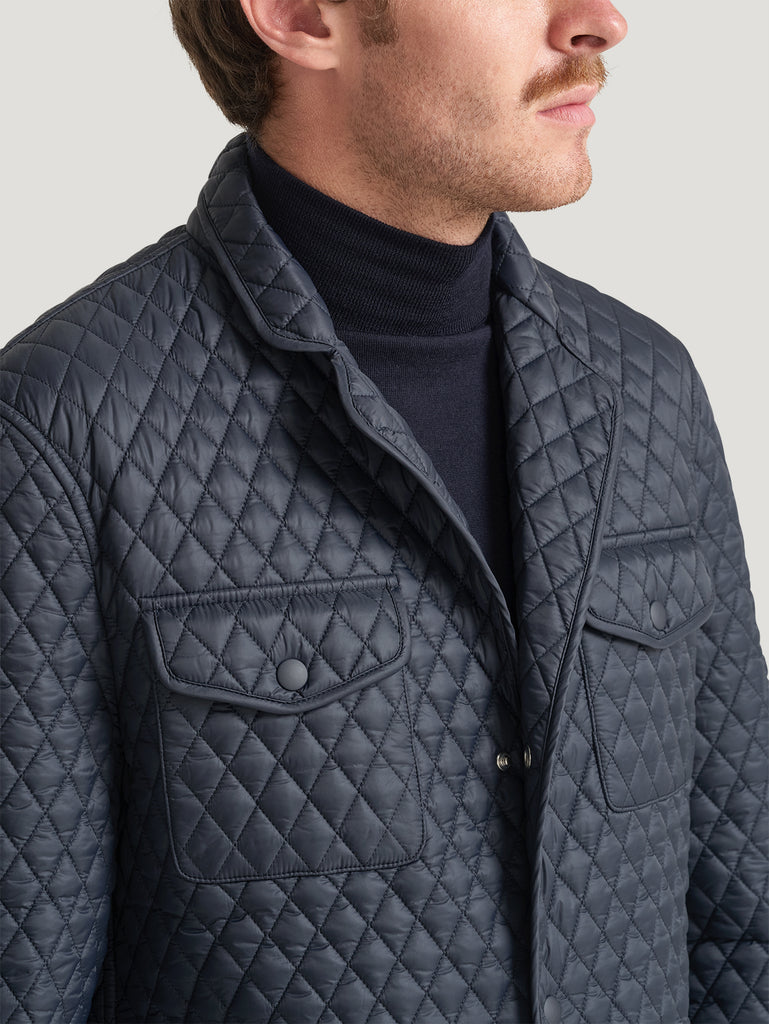 Navy Quilted Norfolk Jacket. Designer jackets from Connolly England