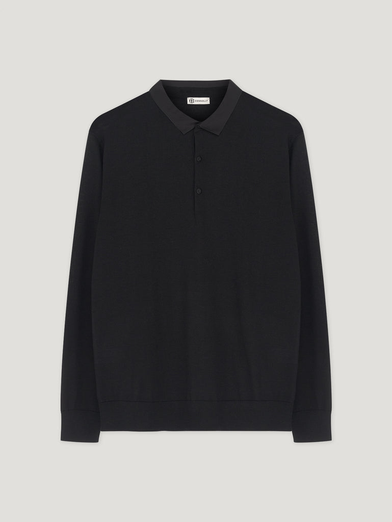 Black/Black The Smoking Polo | Merino Polo Shirts | Connolly Shop