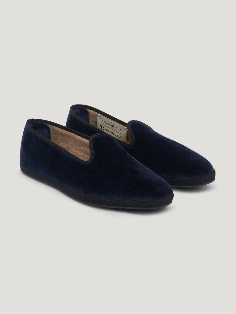 Midnight Blue Velvet Slippers– Connolly
